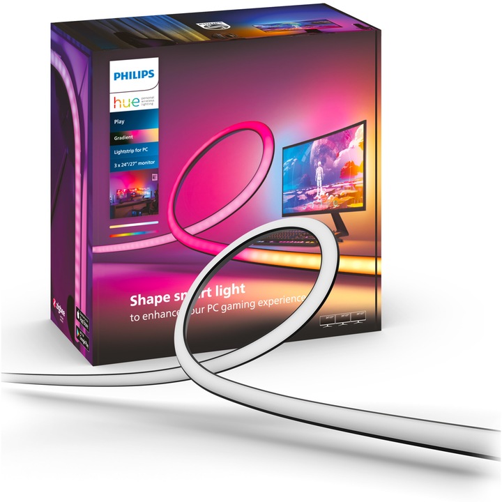 Banda LED RGB Philips Hue Gradient pentru PC, 3 monitoare 24-27 inch ...