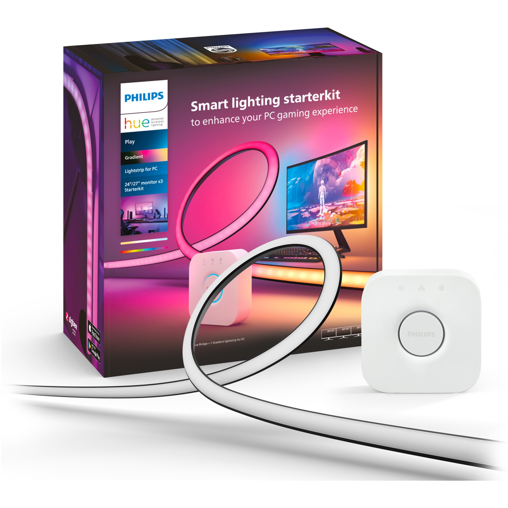 Banda LED RGB Philips Hue Gradient pentru PC, 3 monitoare 24-27 inch ...