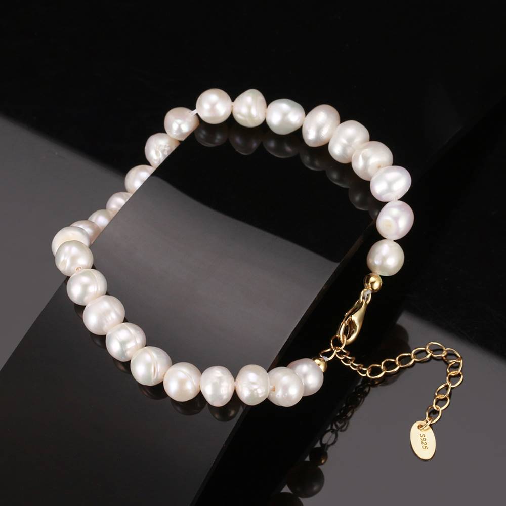 Bratara din Argint cu Perle naturale, placata cu Aur, Aminah Pearl ...
