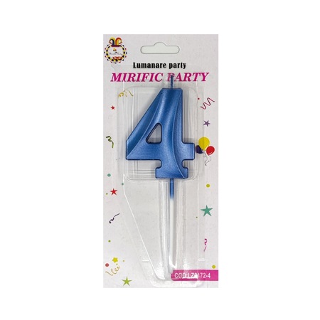 Lumanare tort, cifra 4, Albastru Neon, 15 cm - eMAG.ro