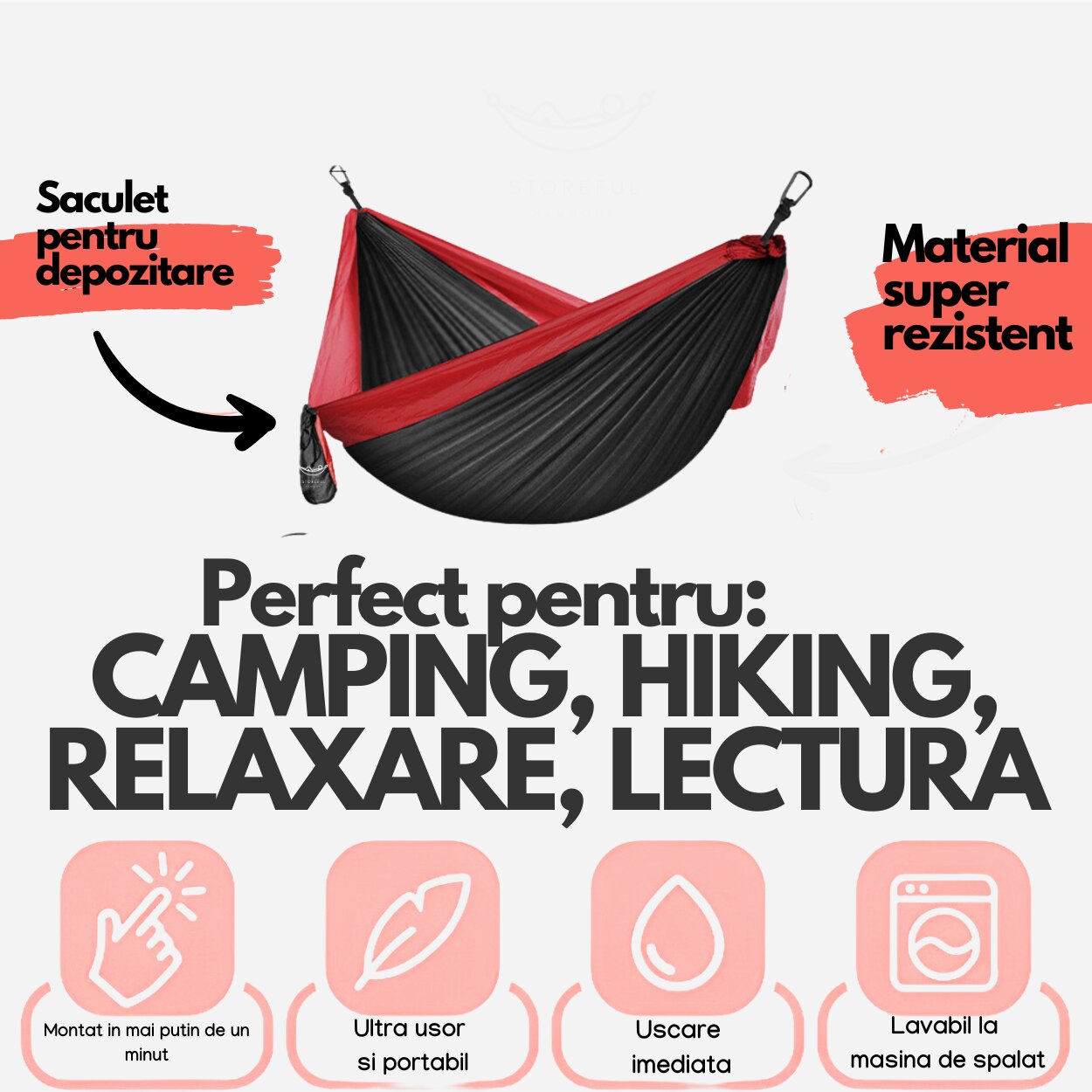 Hamac hikerjoy, din material tip parasuta, ultra usor, ultra portabil ...
