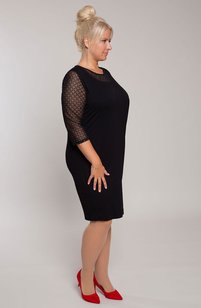 Rochie cu croiala de liliac, MDR24, cu maneca din plasa, negru - eMAG.ro