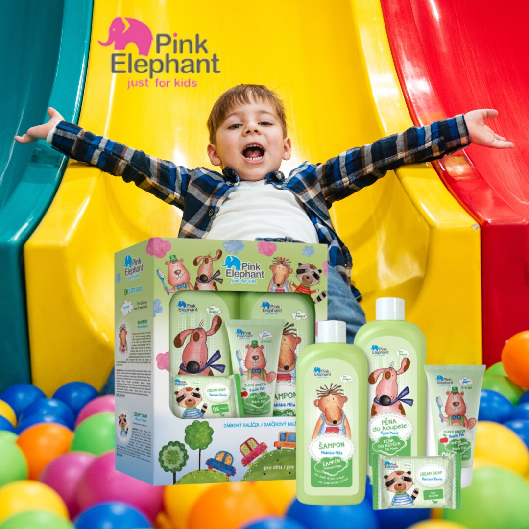 Set de Baie pentru Baieti in cutie, Pink Elephant Gift Box, 1150 ml ...