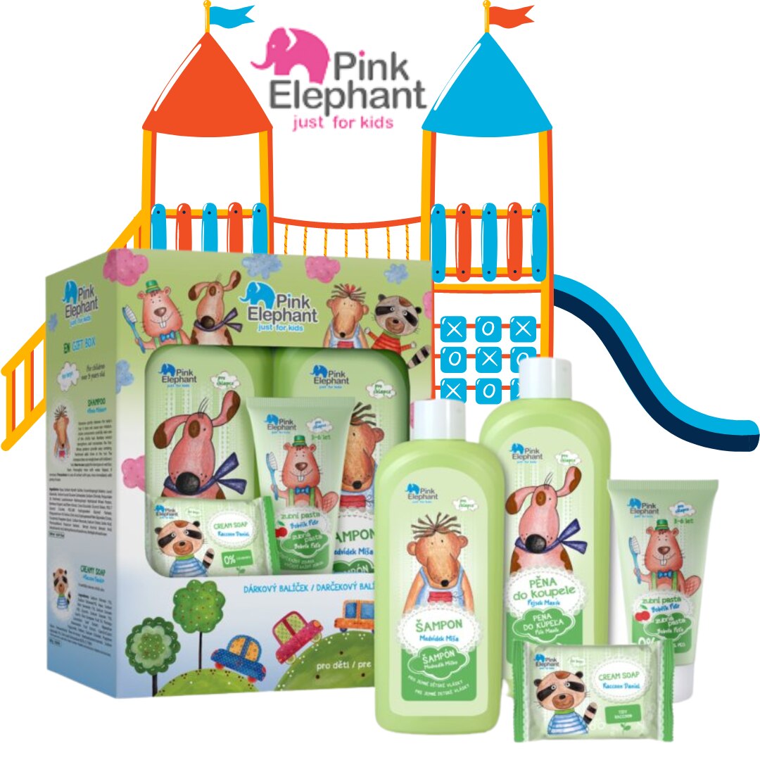 Set de Baie pentru Baieti in cutie, Pink Elephant Gift Box, 1150 ml ...