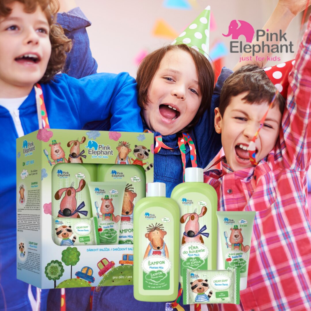 Set de Baie pentru Baieti in cutie, Pink Elephant Gift Box, 1150 ml ...