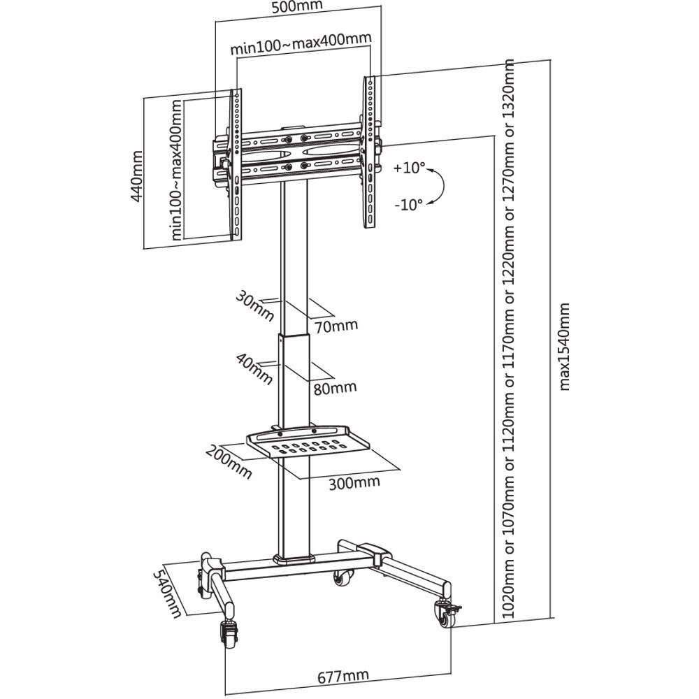 Stand TV mobil pe roti, raft pentru dispozitive multimedia, 32 - 55 ...