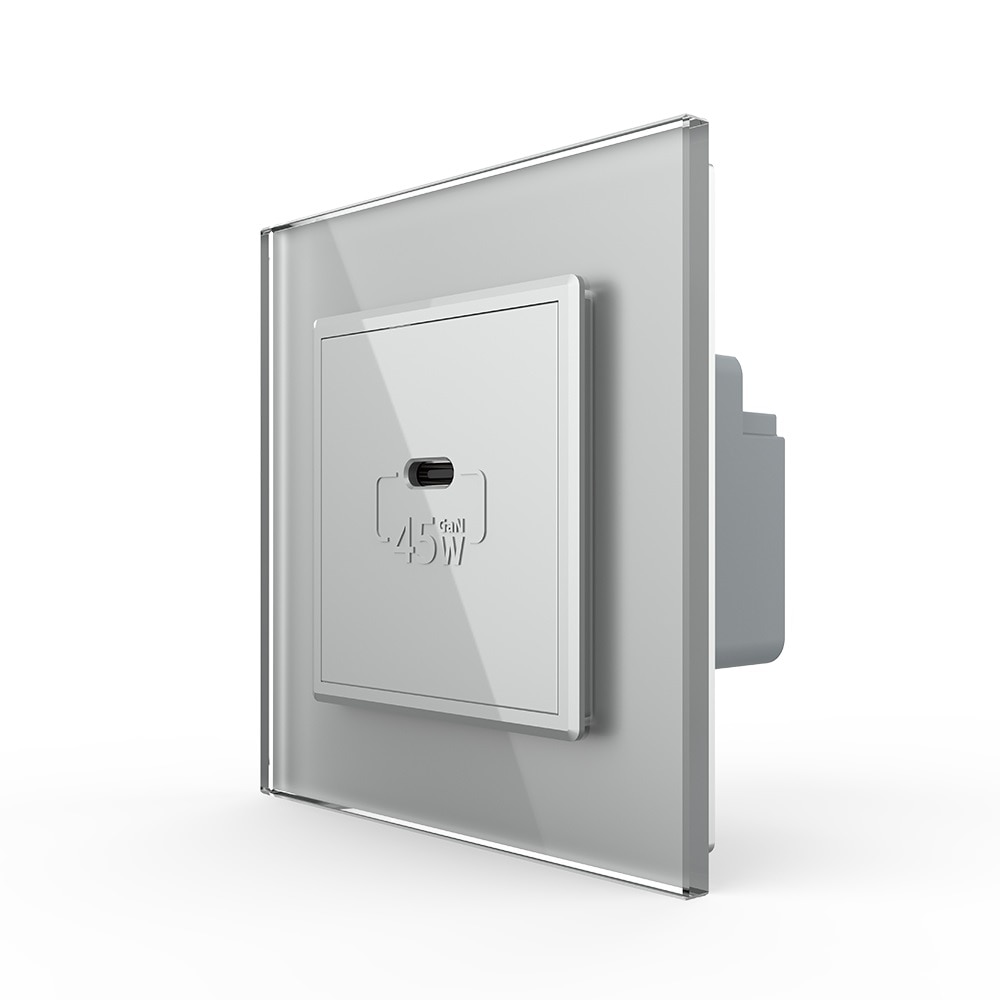 Priza USB Type-C Livolo cu Rama din Sticla, Gri - eMAG.ro