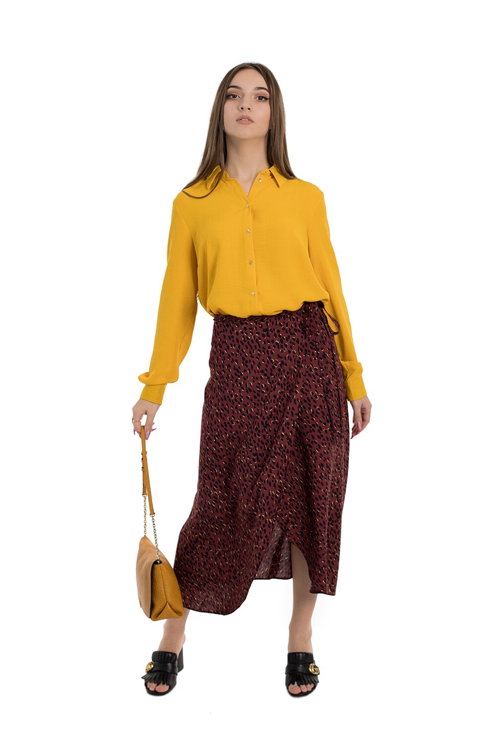 RESENSE, Camasa vaporoasa cu guler ascutit Hermina, Galben sofran, 36 ...