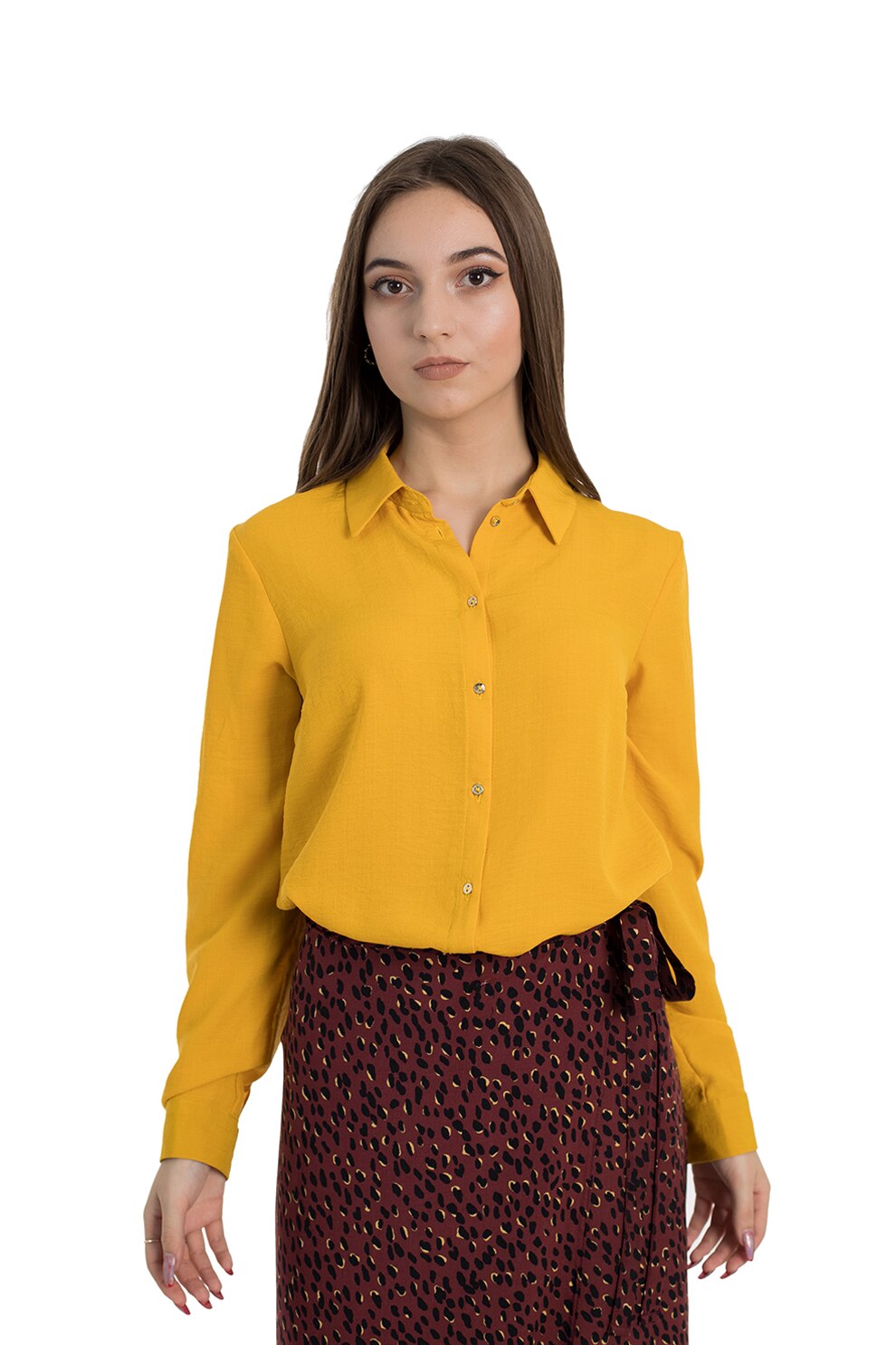 RESENSE, Camasa vaporoasa cu guler ascutit Hermina, Galben sofran, 36 ...