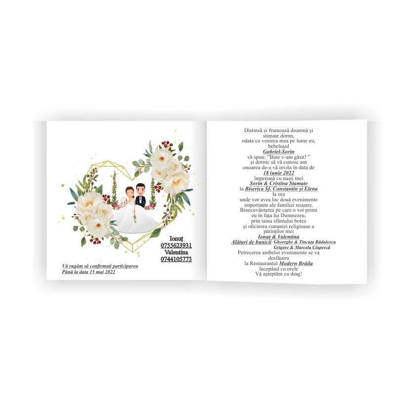 Invitatie Nunta, Model IC13, 14.8×15.7cm, Fara plic - eMAG.ro