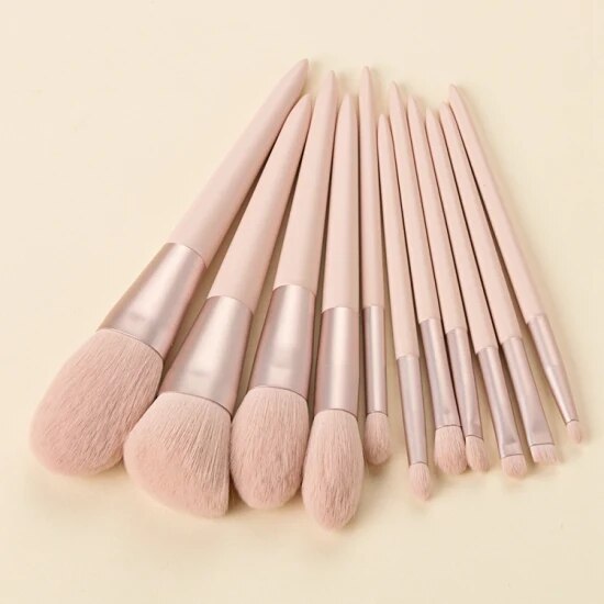 Set 11 Pensule Machiaj din Par Moale, pentru Makeup Profesional, Roz ...