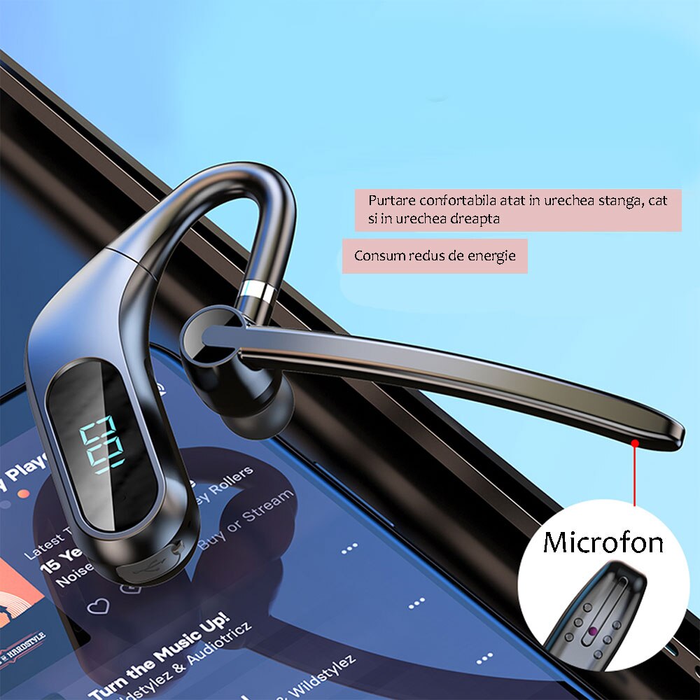 Casca Bluetooth 5.0 Wireless KJ12 SIKS, LED Display, HD Voice ...
