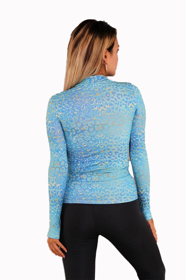 Bluza cropped Bella, pe gat, Bubbles, Albastru azur, Marimea XL - eMAG.ro