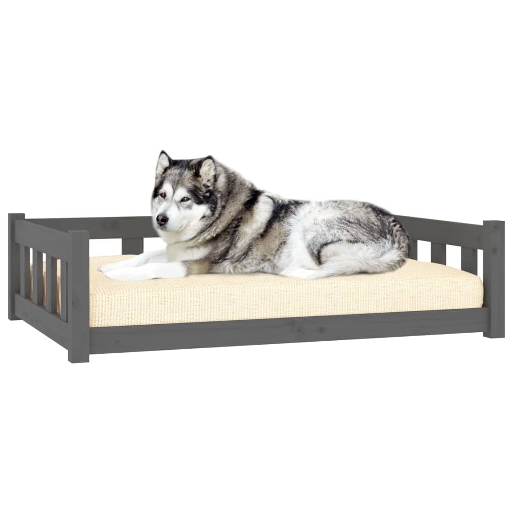 Pat pentru caini vidaXL, gri, 105,5x75,5x28 cm, lemn masiv de pin - eMAG.ro