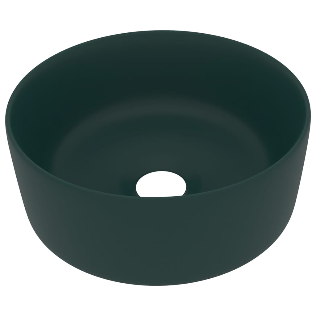 Chiuveta baie lux vidaXL, verde inchis mat 40x15 cm, ceramica rotund ...
