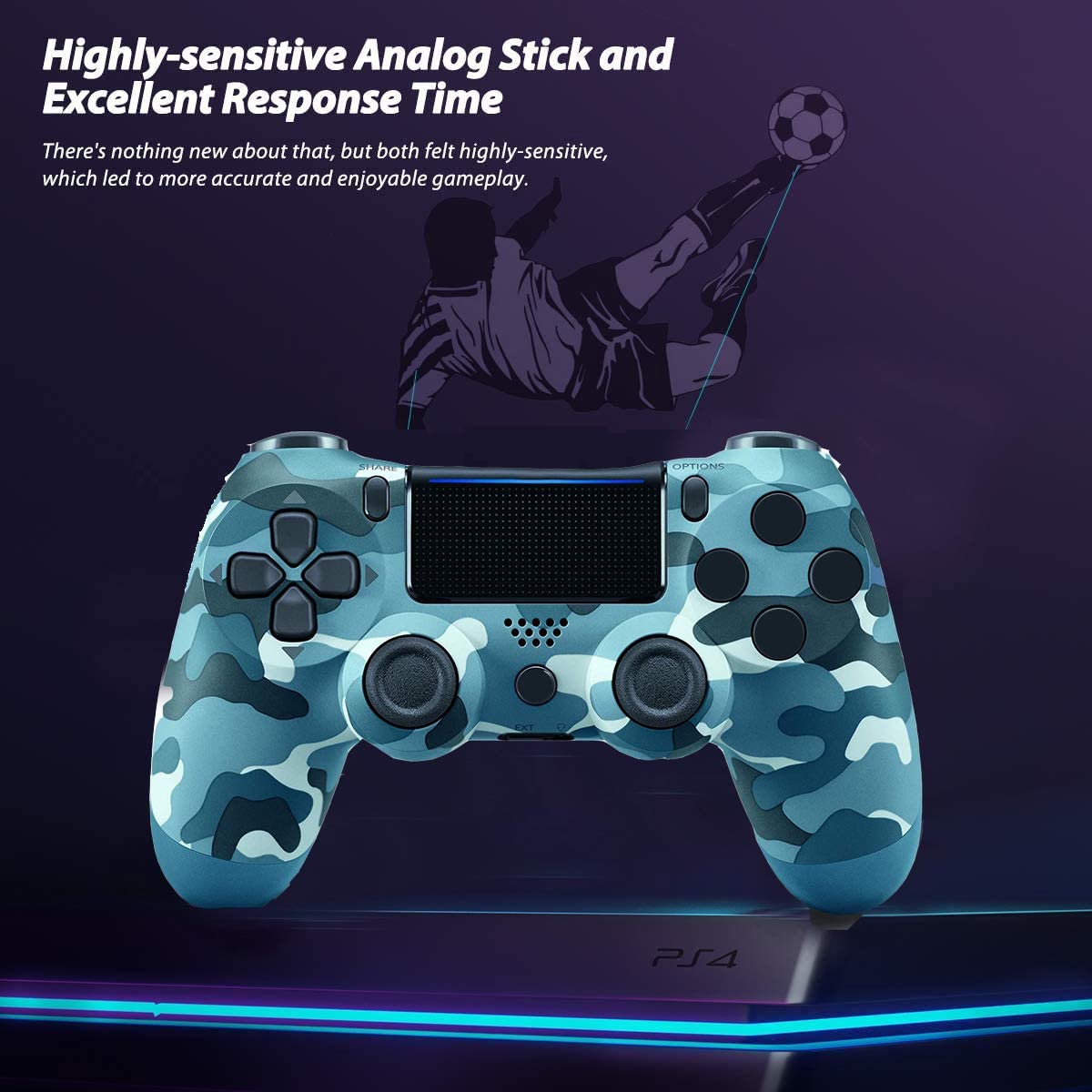 Безжичен геймпад контролер, WAMA, Dualshock, съвместим с PS4, Bluetooth ...