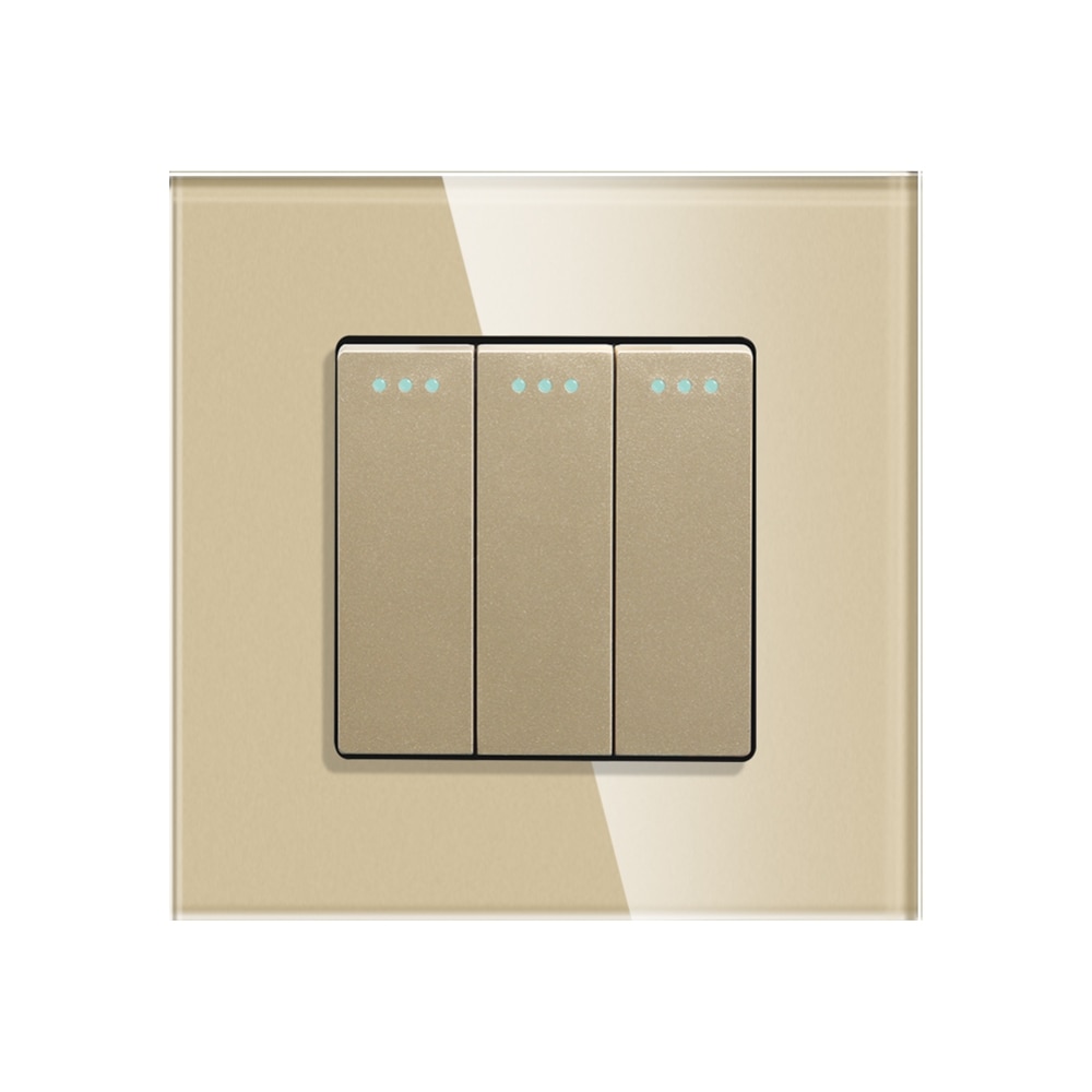 Intrerupator Triplu Mecanic LUXION cu Rama din Sticla, Auriu - eMAG.ro