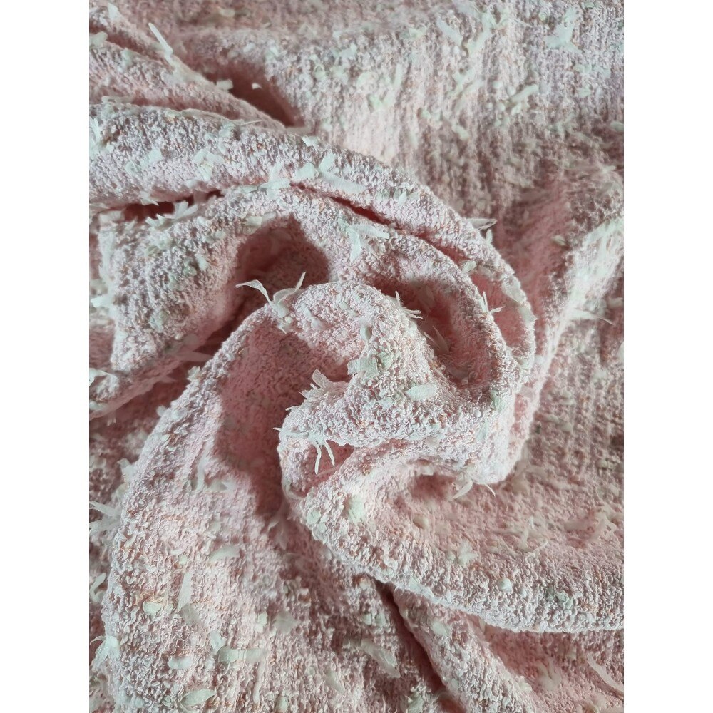 Stofa bucle cu zulufi - design fantezie, D Donarosso, 100x100 cm, Roz ...