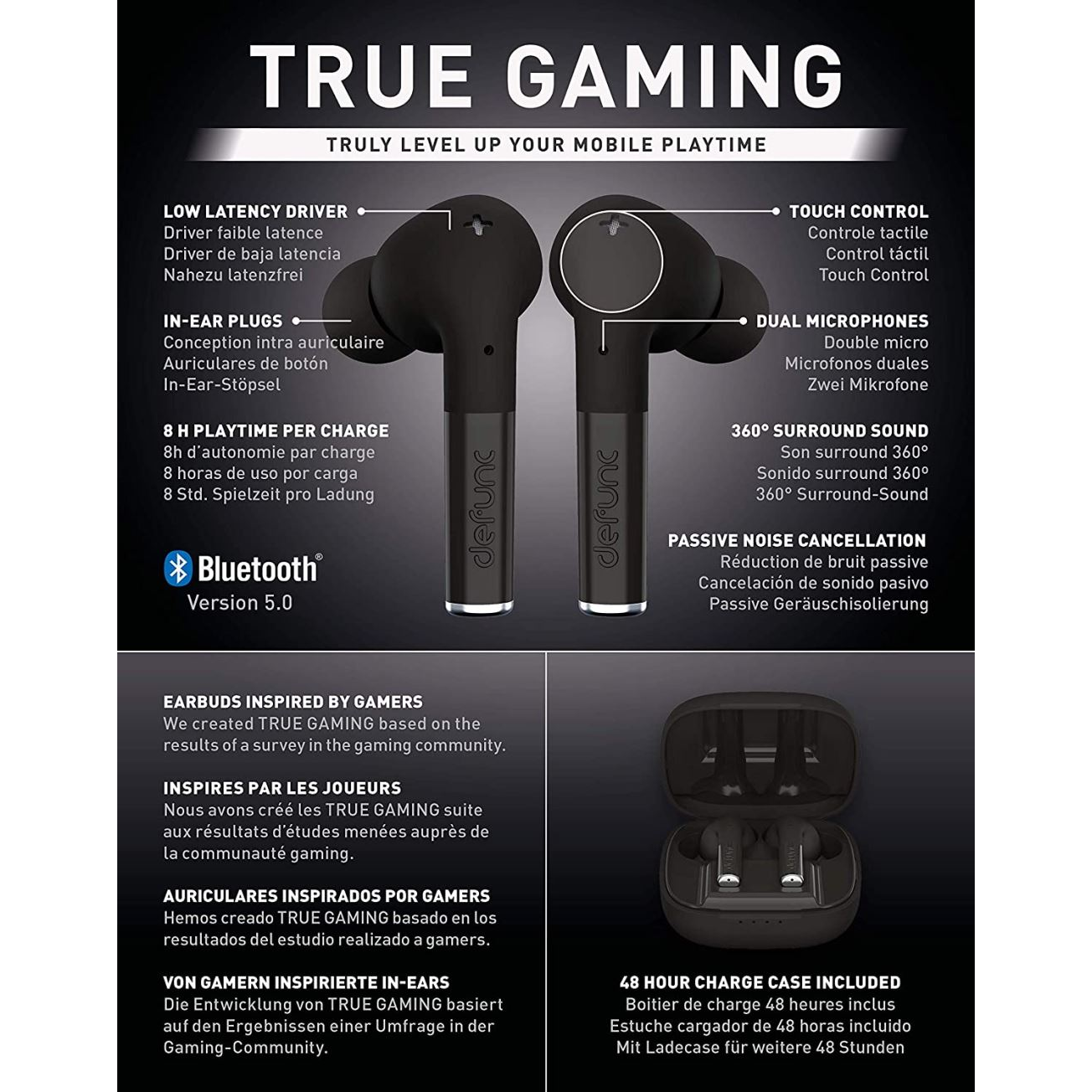 Defunc True Gaming vezeték nélküli bluetooth fülhallgató fekete (D4241 ...