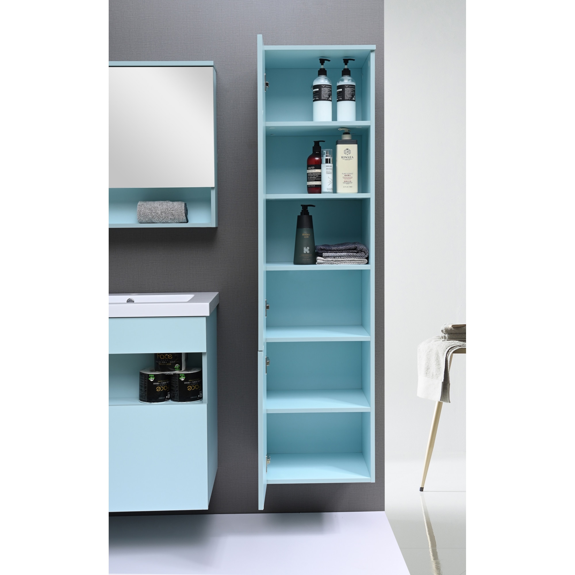 Set mobilier pentru baie, Rosene, SomProduct, Verde Mint, 120 cm, 4 ...