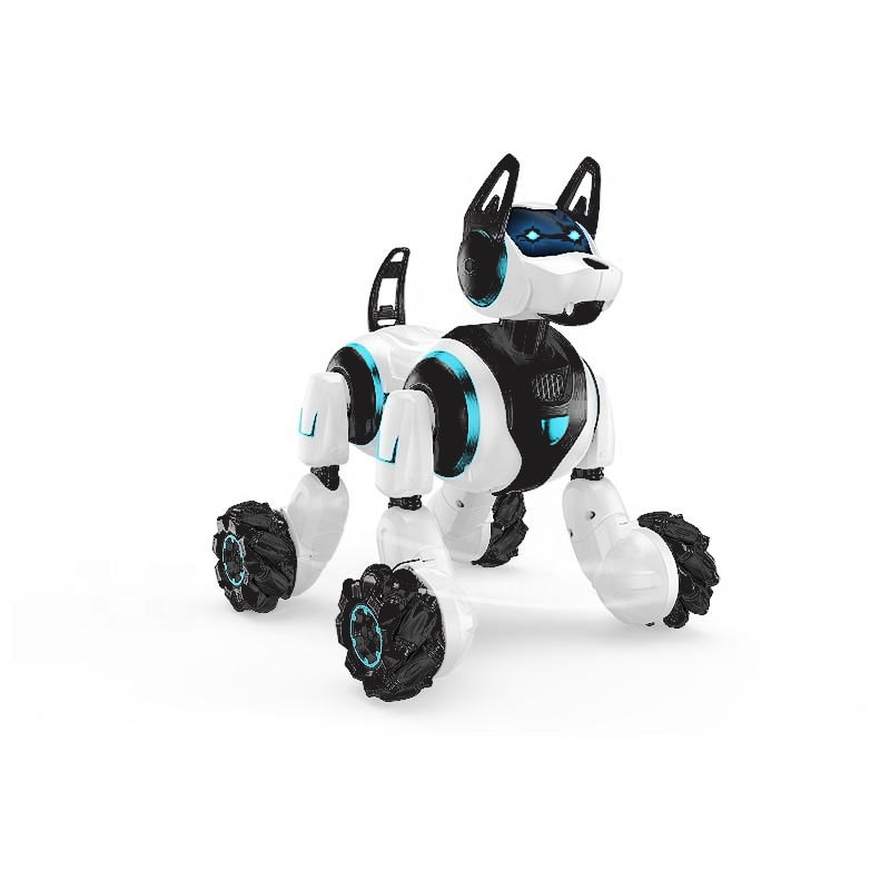 Robot catel inteligent cu telecomanda, Stunt dog, rotire 360 grade, alb ...