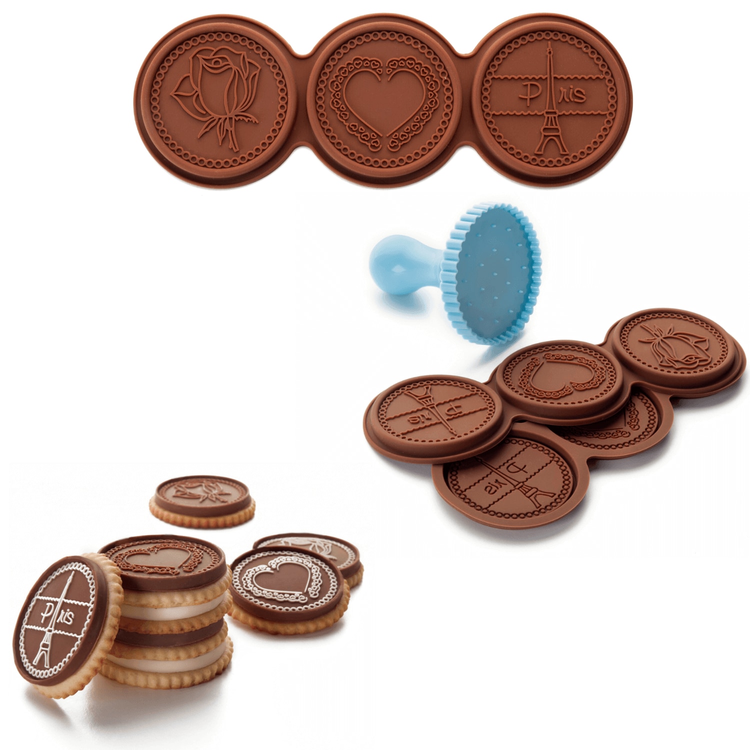Set 6 forme silicon si decupator biscuiti ciocolata, 7 cm, Ibili - eMAG.ro