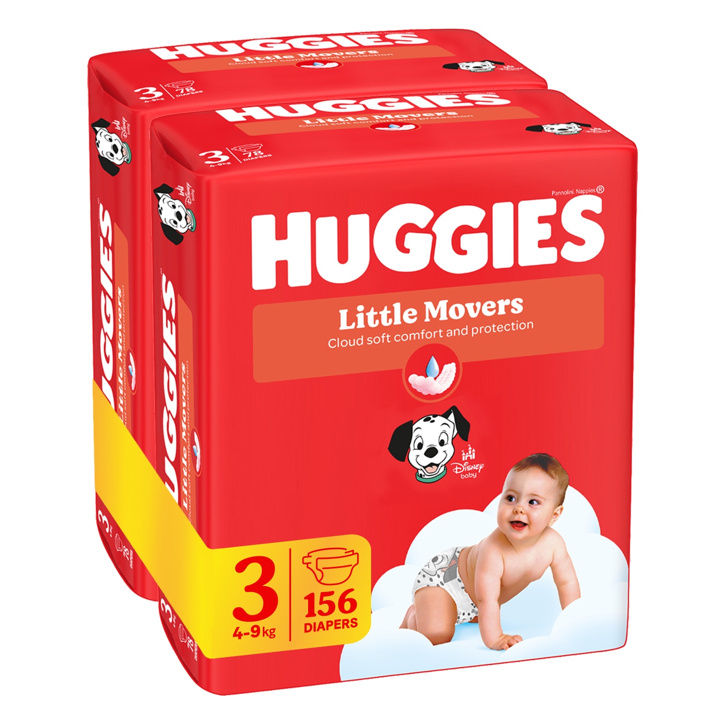 Scutece Huggies Little Movers Mega 3, 4-9 kg, 156 buc - eMAG.ro