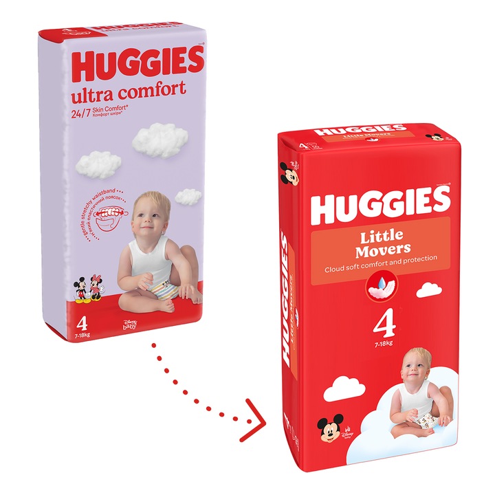 Scutece Huggies Little Movers Mega 4, 7-18 kg, 132 buc - eMAG.ro