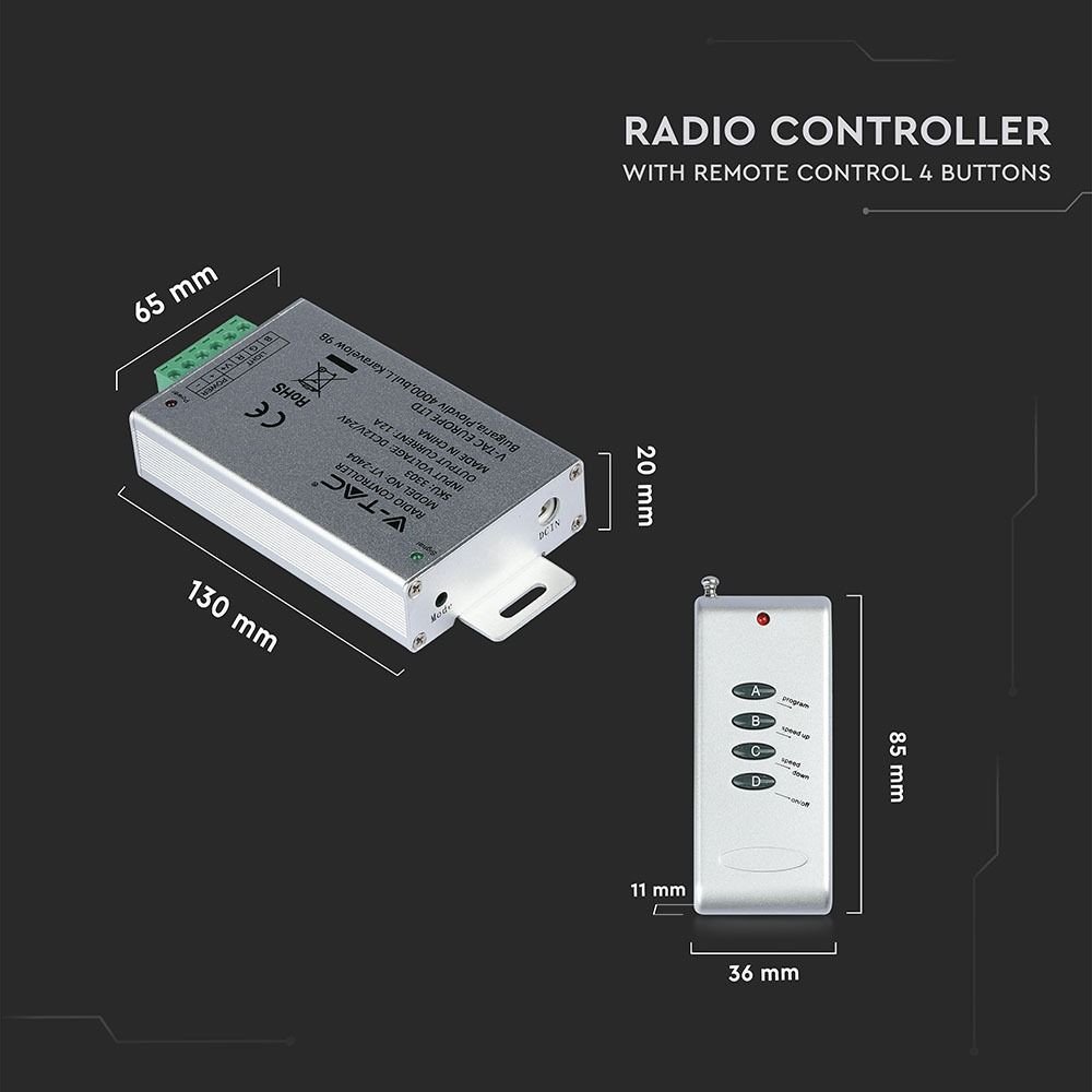 Controller banda LED RGB, 12-24V, 12A, V-TAC - eMAG.ro