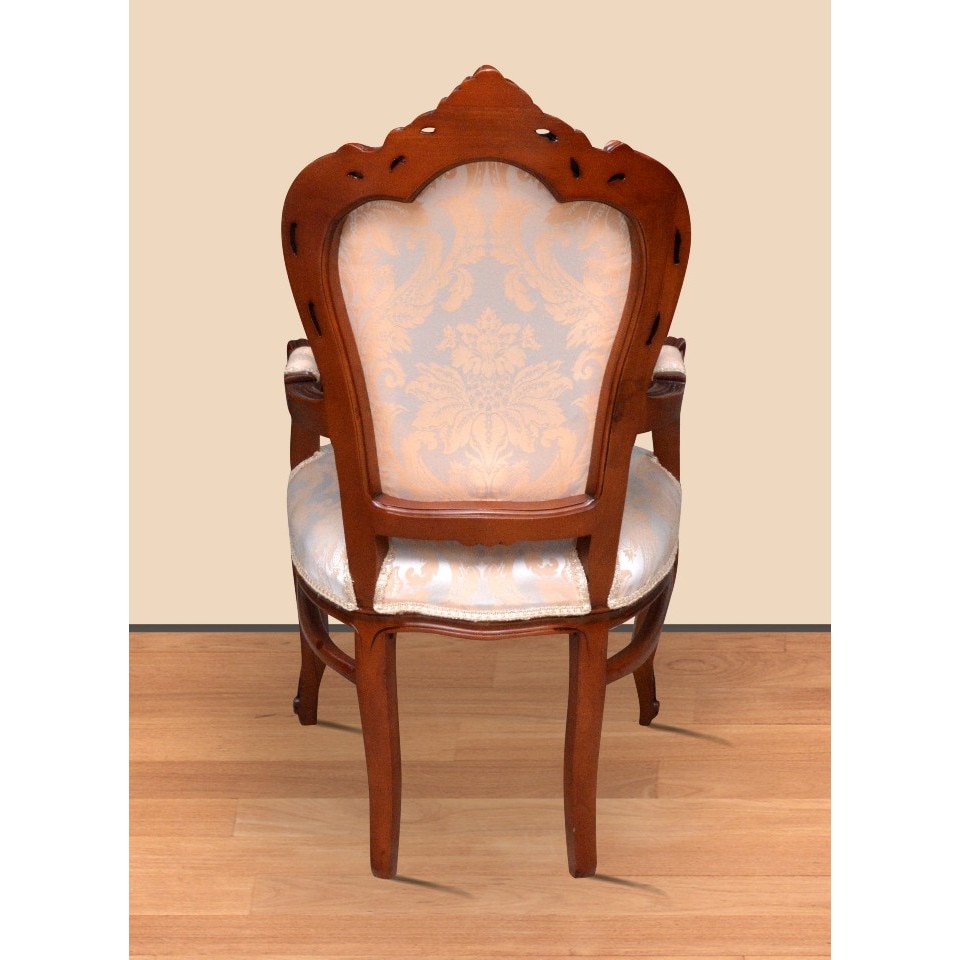 Scaun cu brate baroc cadru lemn masiv, tapiterie bej regal - eMAG.ro
