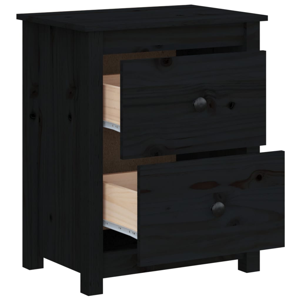 Set 2 Noptiere, cu design elegant, negru, 50x35x61,5 cm, lemn masiv de ...