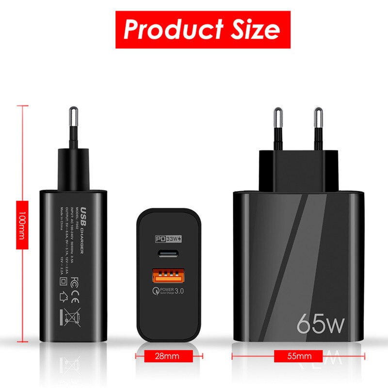 Incarcator retea, CeruleTree, 65W, 5 Porturi, USB/USB-C, Negru - eMAG.ro
