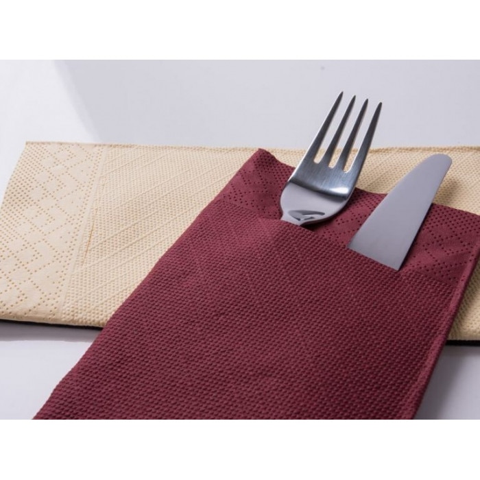 Set 75 Servetele Mank HORECA cu buzunar, Tissue Deluxe®, Bordeaux, 40 x ...