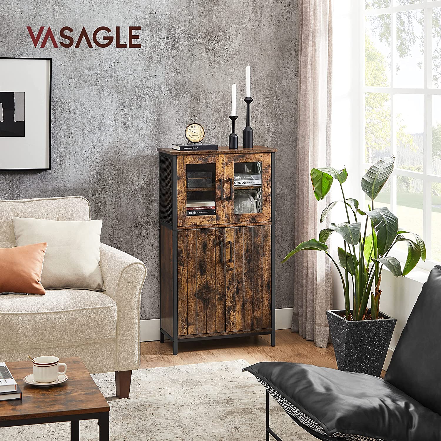 Dulap multifunctional, raft reglabil, Lemn/Otel, Maro/Negru - eMAG.ro