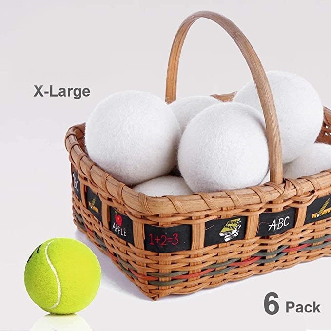 Set 6 bile storeful XL din lana 100% naturala din Noua Zeelanda pentru uscator, 1000 utilizari ...