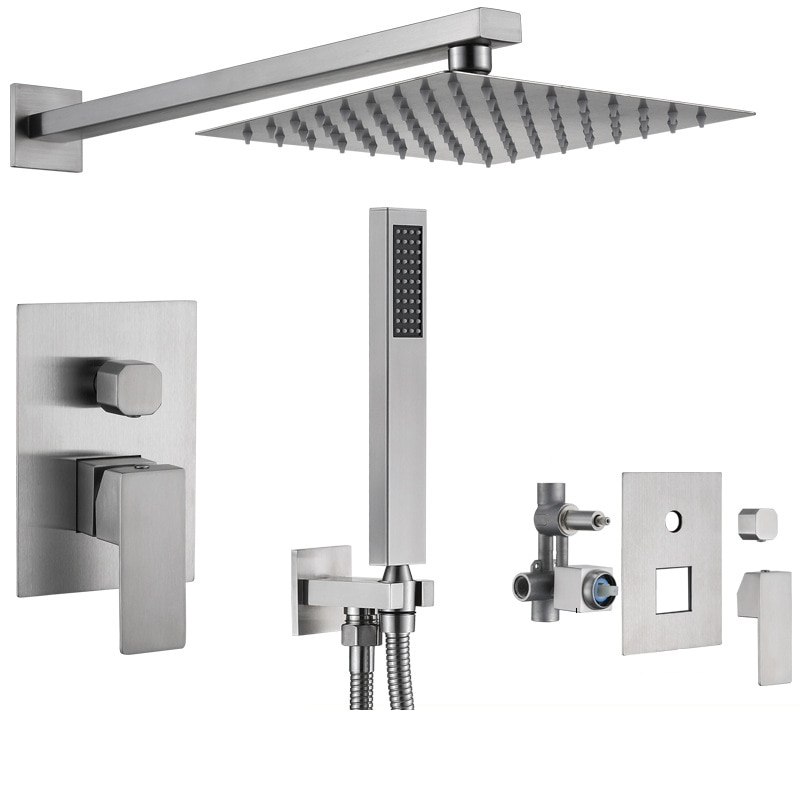 Set baterie dus cu para patrata de 25cm, montare perete, 2 functii de ...