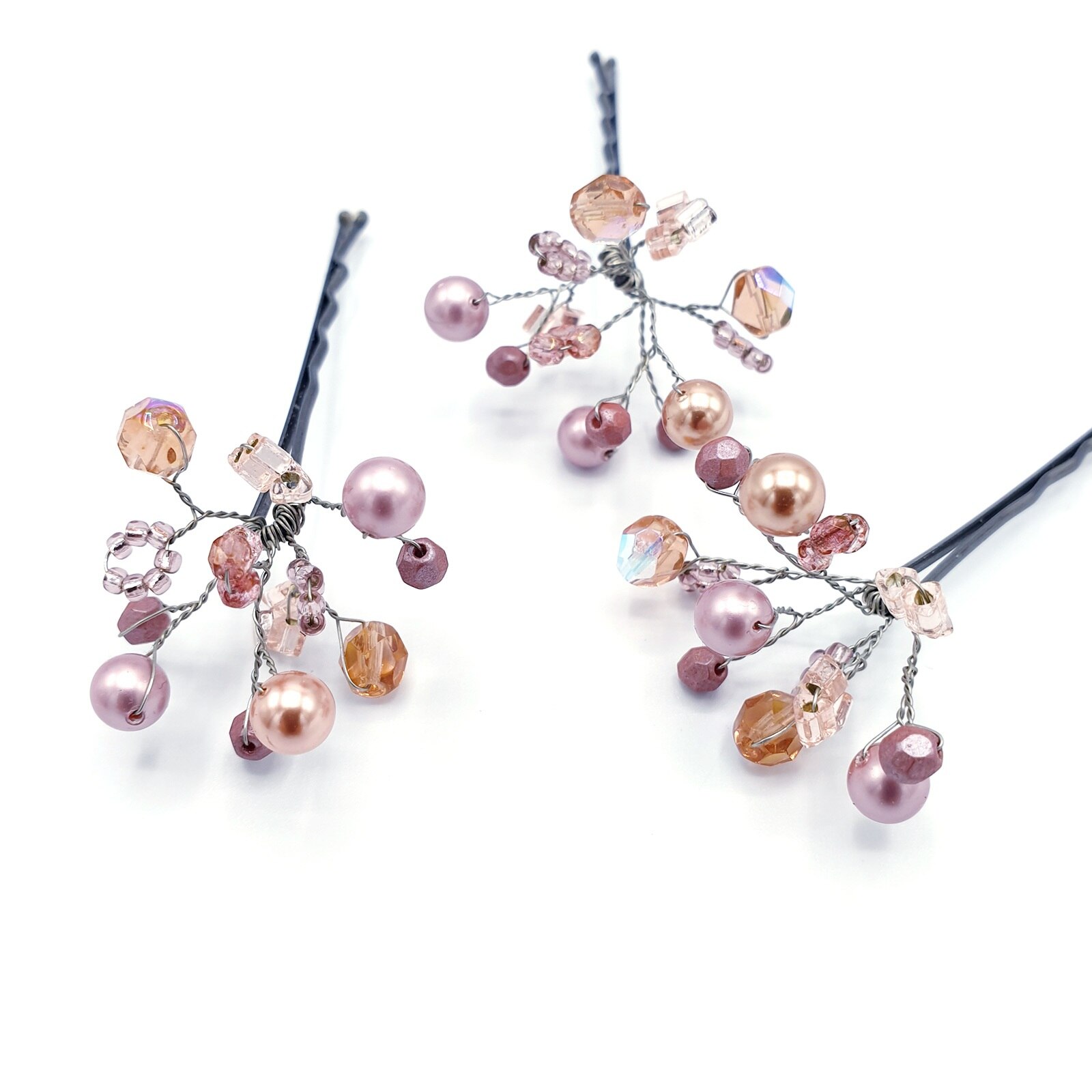 Set 3 agrafe par pentru mireasa sau nasa, Zia Fashion, perle si ...