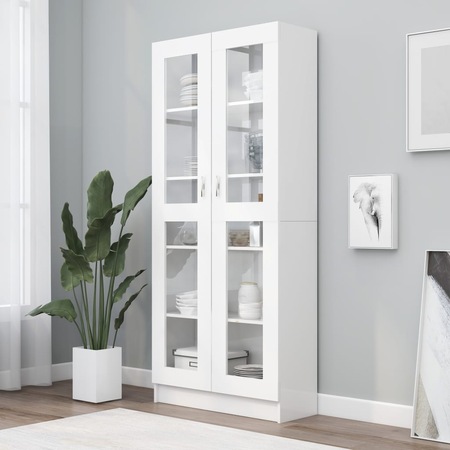 Dulap cu vitrina, alb, 82,5 x 30,5 x 185,5 cm, PAL, pentru carti 7609 ...