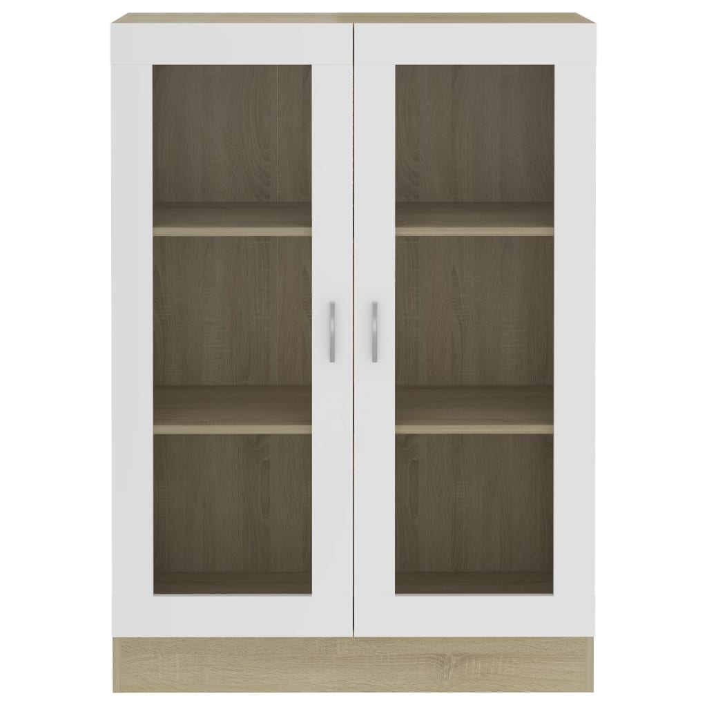 Dulap cu vitrina, alb&stejar Sonoma, 82,5x30,5x115 cm, PAL, pentru ...
