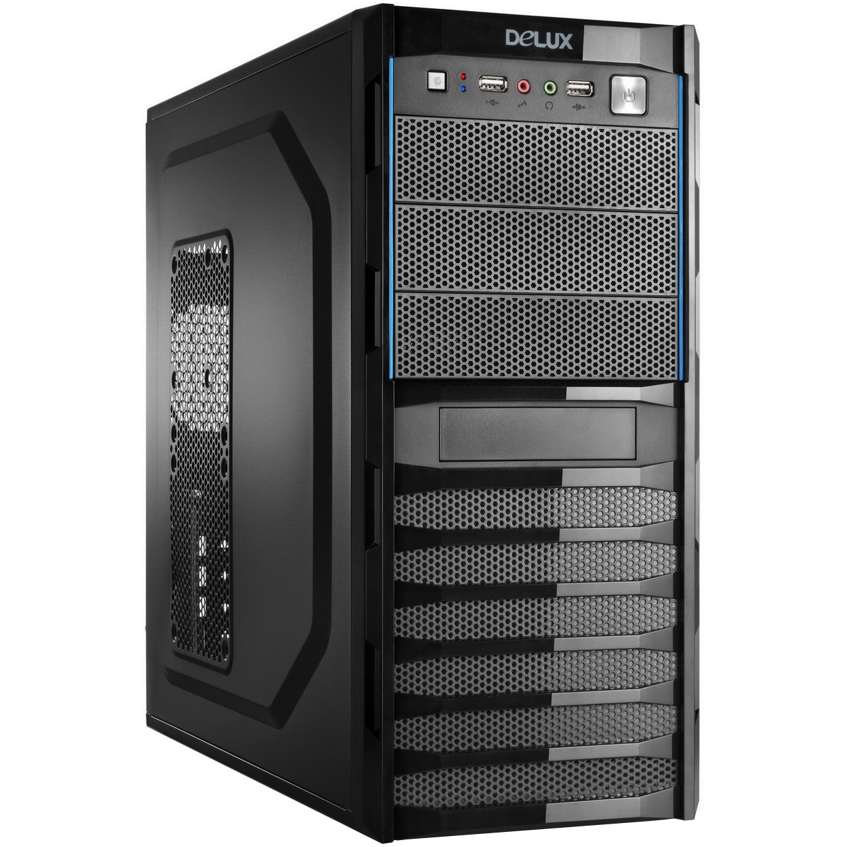 Carcasa Midletower Delux MV419, ATX, 450W, Negru/Albastru - eMAG.ro