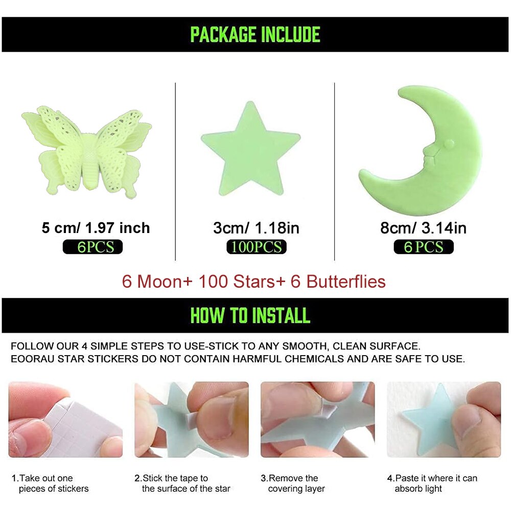 Set 112 stickere fosforescente, Ronyes, Decorarea camerei, Stele, luni ...