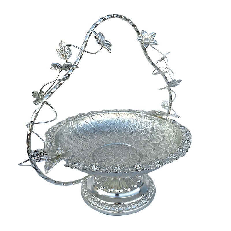 Fructiera din metal cu toarta si flori, argintiu, 33x33 cm - eMAG.ro