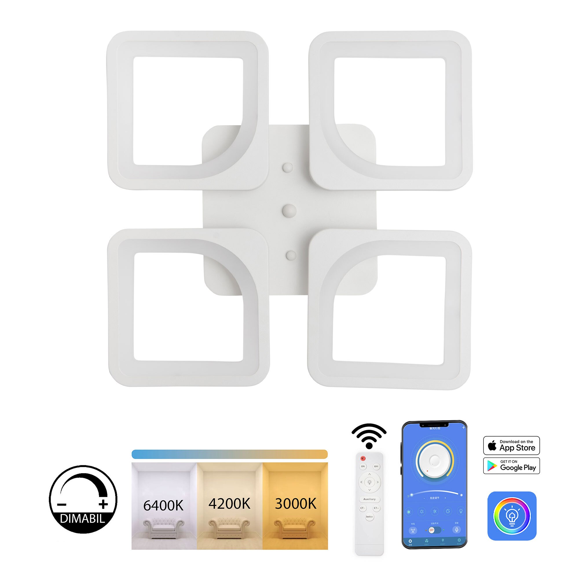 Lustra LED Rhea Home Light RHL60828 4 SQ, telecomanda, dimabila, max ...