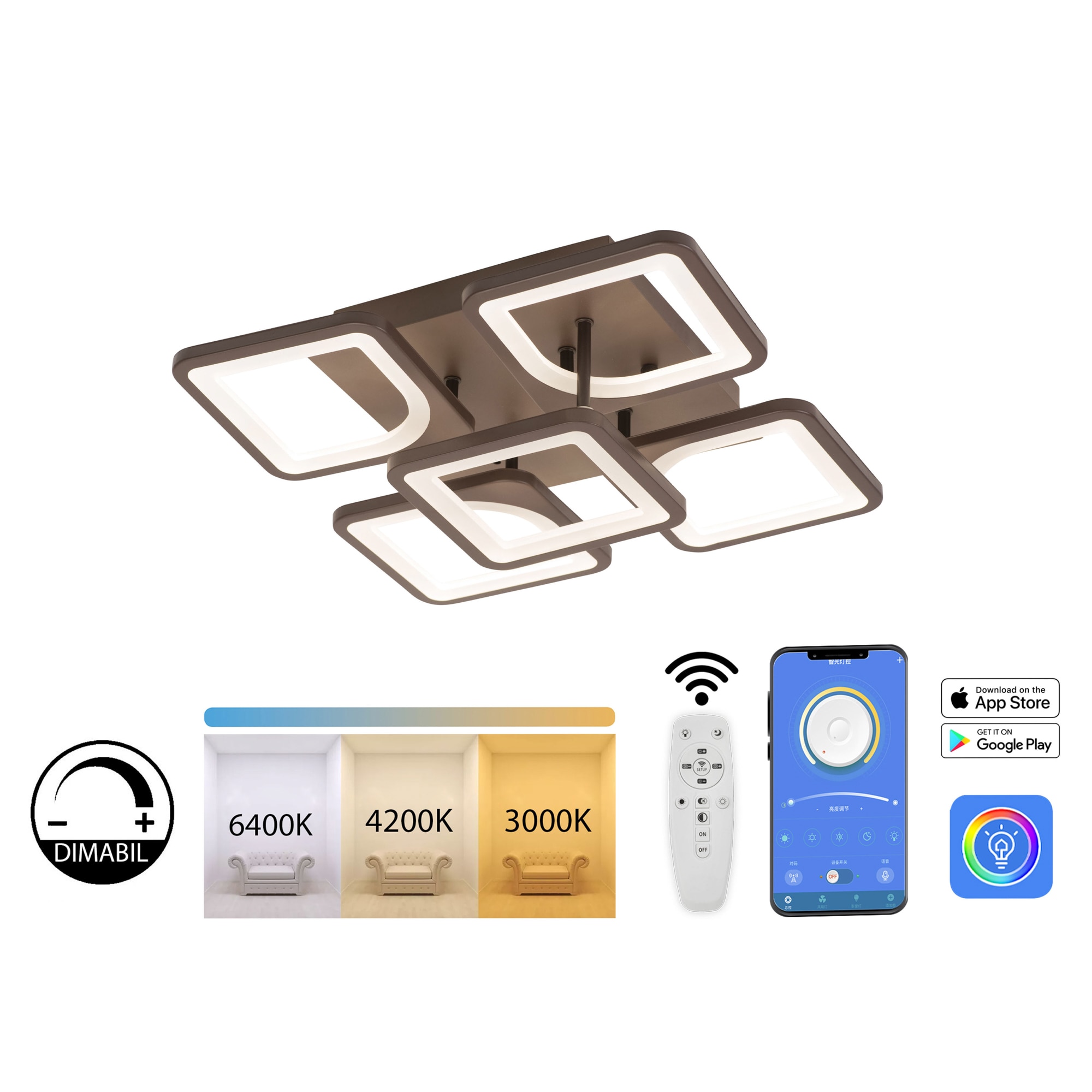 Lustra LED Rhea Home Light RHL60829 4+1 SQ, telecomanda, dimabila,max ...