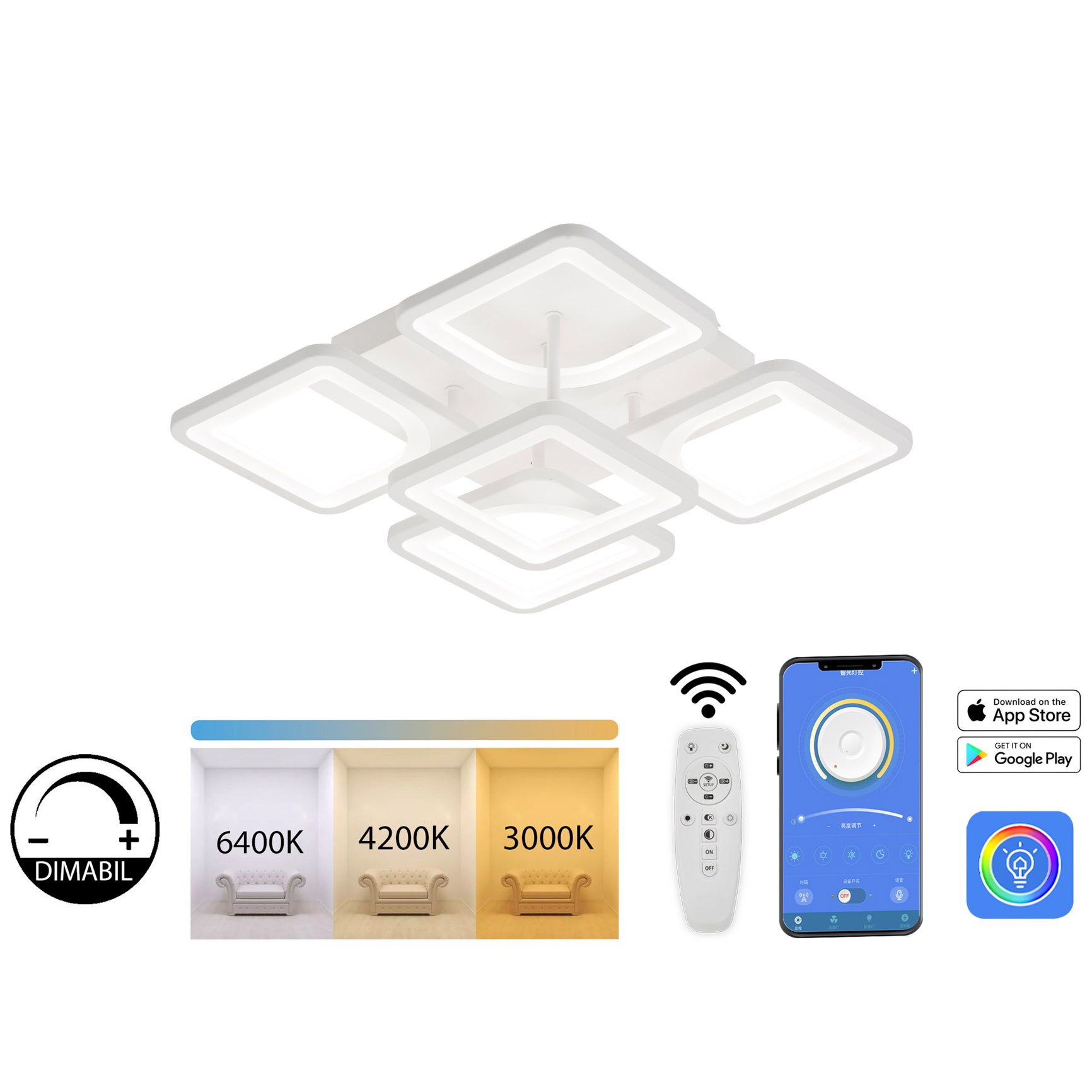 Lustra LED Rhea Home Light RHL60830 4+1 SQ, telecomanda, dimabila, max ...