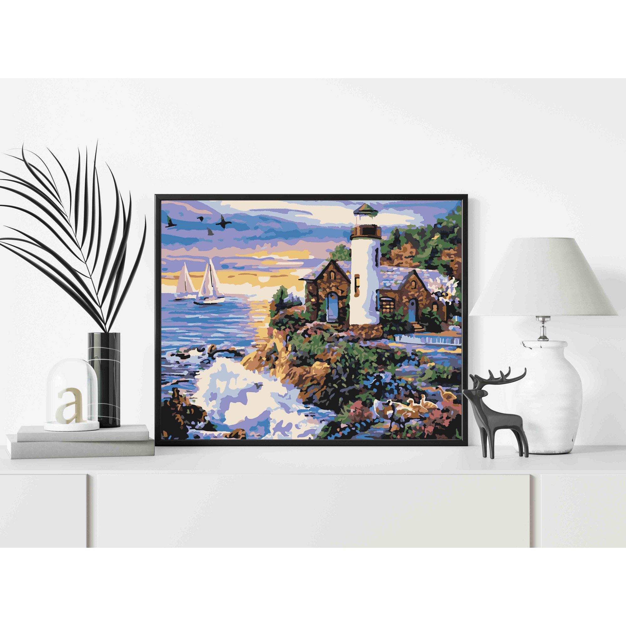 Set pictura pe numere Far si corabii 3003, panza bumbac pe rama lemn ...