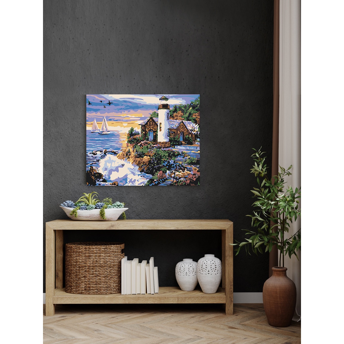 Set pictura pe numere Far si corabii 3003, panza bumbac pe rama lemn ...