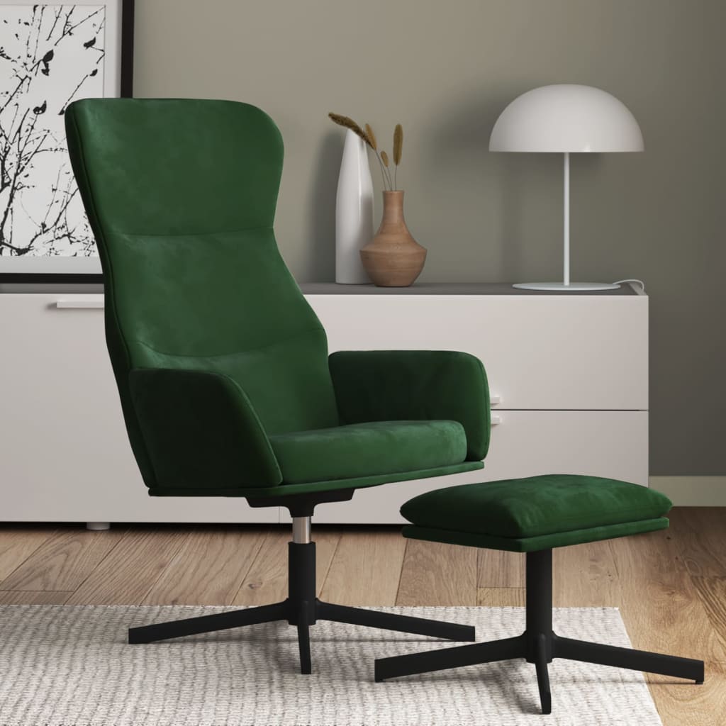 Scaun de relaxare cu taburet, verde inchis, catifea, Ergonomic 9281 ...