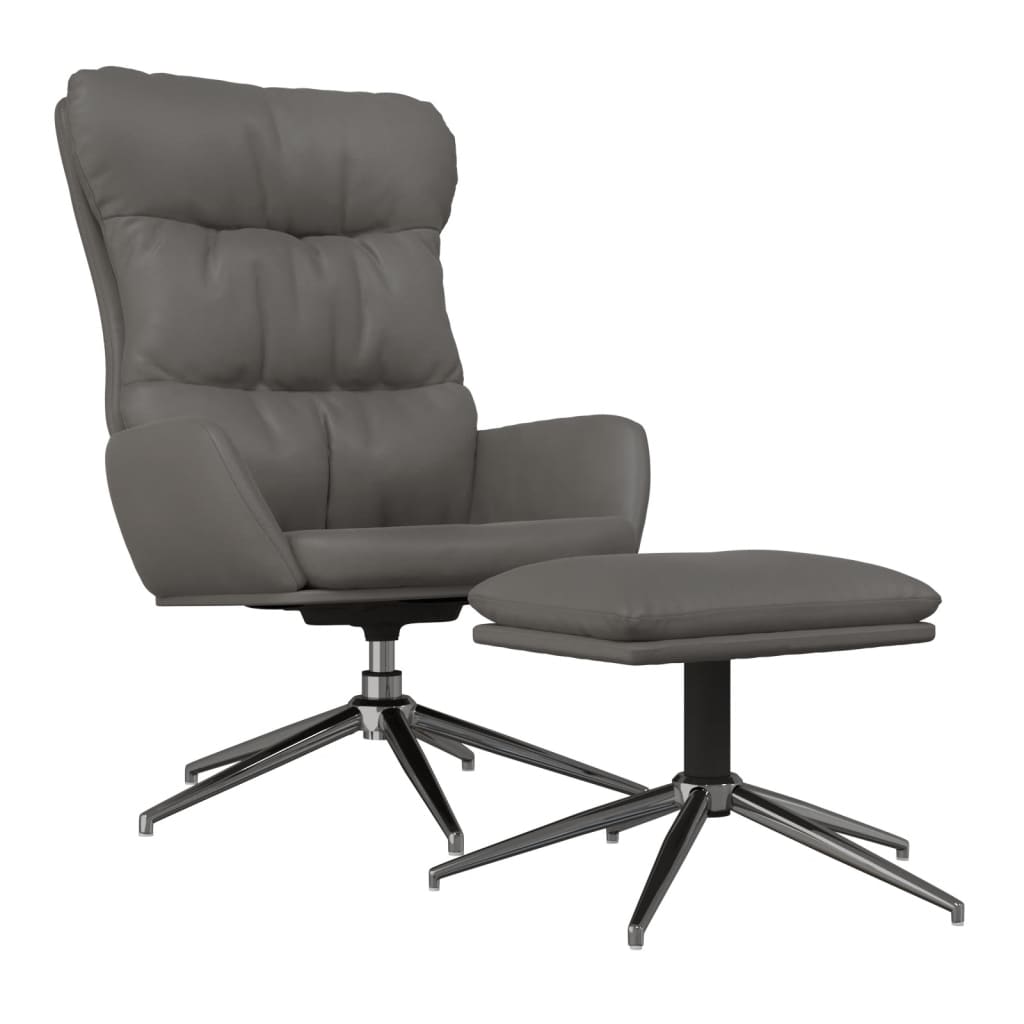 Scaun de relaxare cu taburet vidaXL, gri, piele ecologica, 70 x 77 x 98 ...