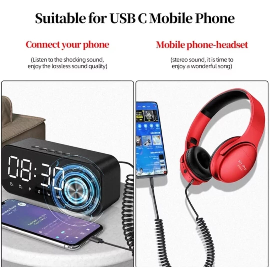 Cablu audio spiralat stereo USB Tip Type C la Jack 3.5 mm, lungime 1.5 ...